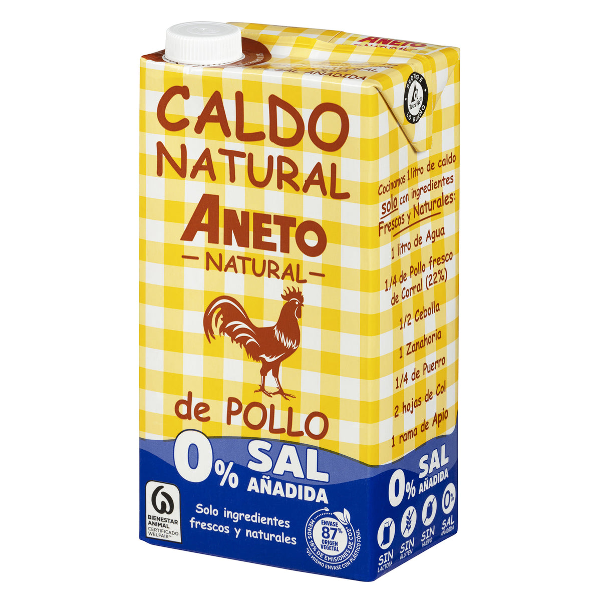 ANETO Caldo natural de pollo 0% sal añadido 1L – Mesa Del Sur
